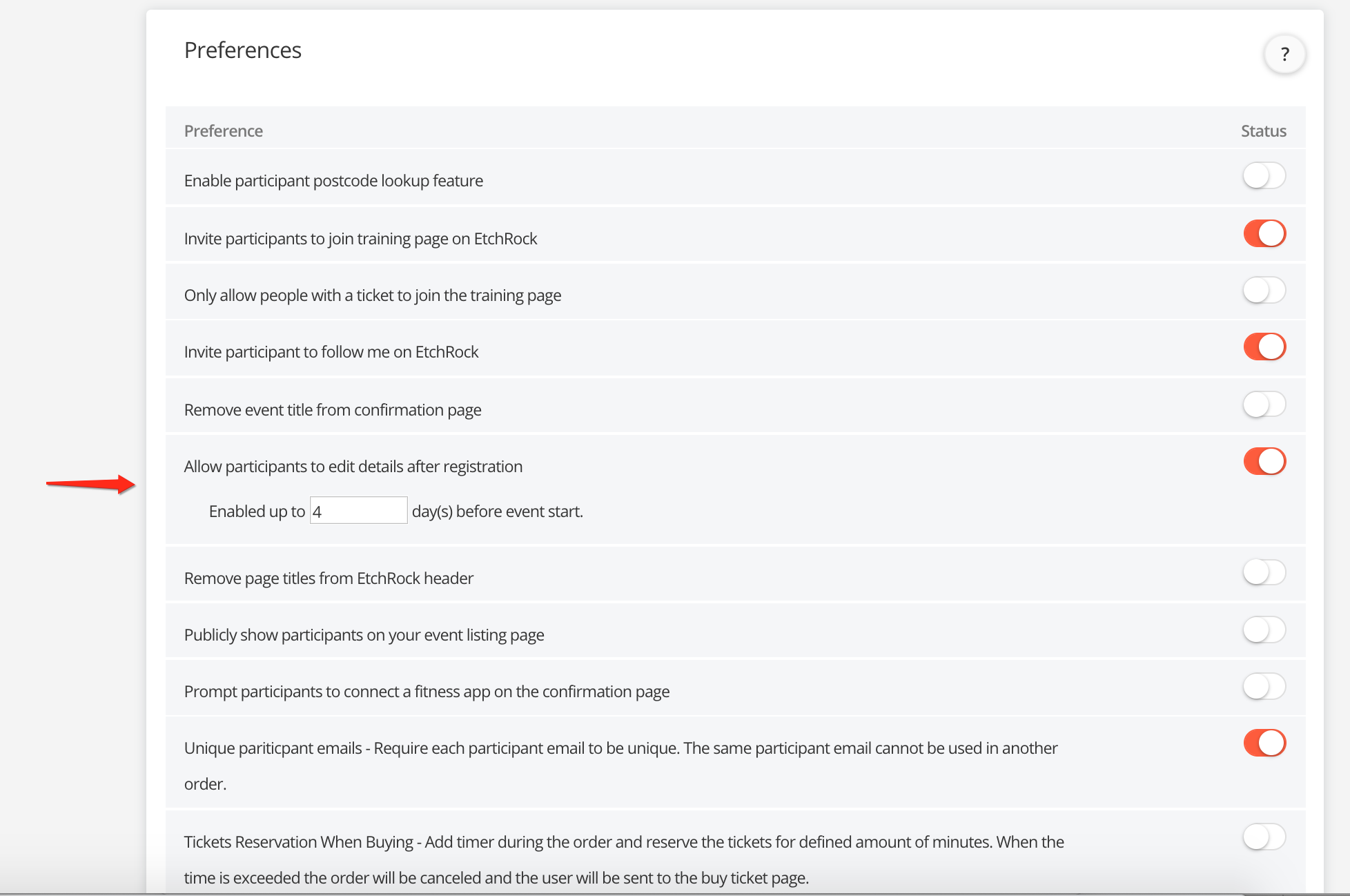 Event Organiser - Restrict changes to registration information – EtchRock